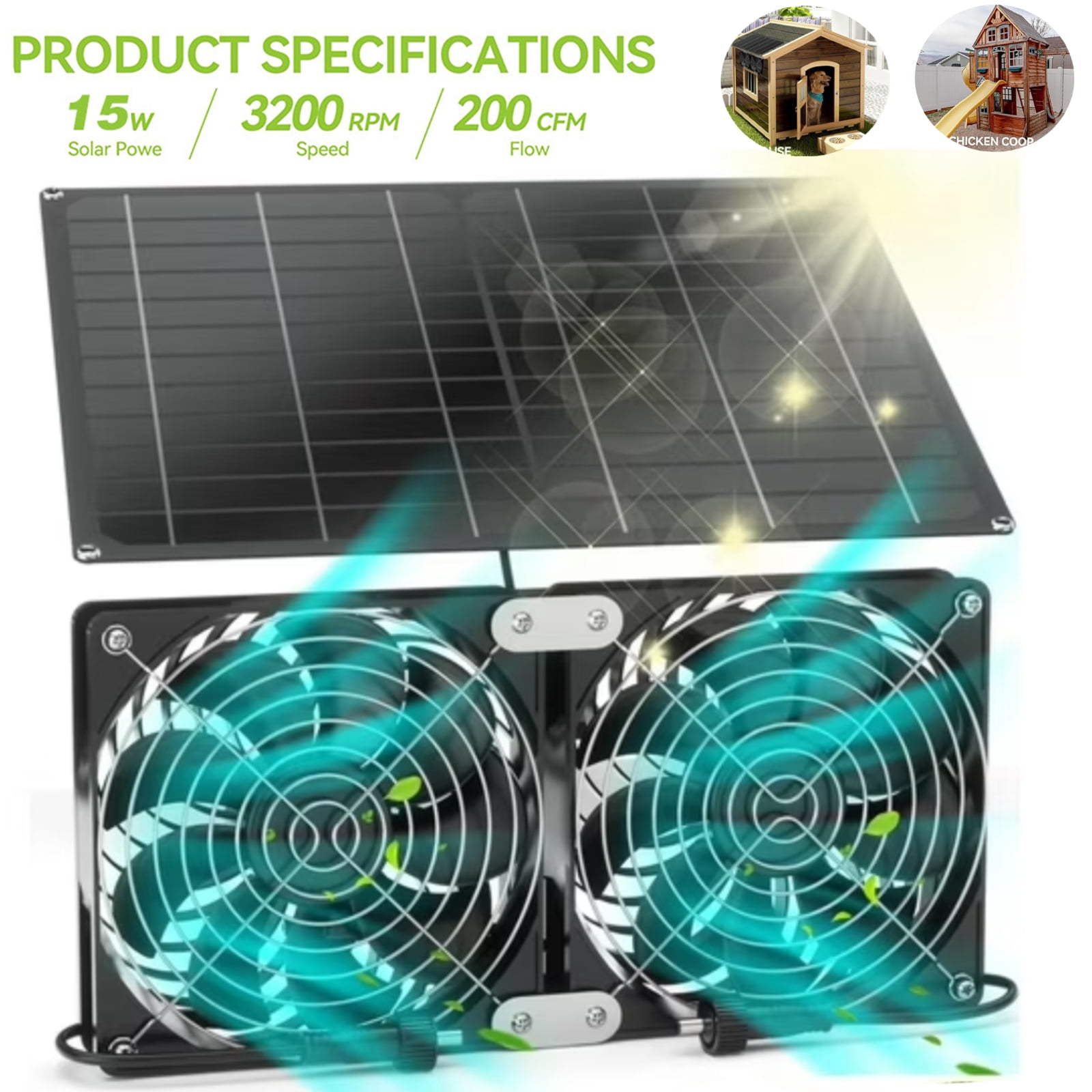 Dual Solar Panel Fan Kit, 15W Solar Powered Exhaust Fan Cooling Fan ...