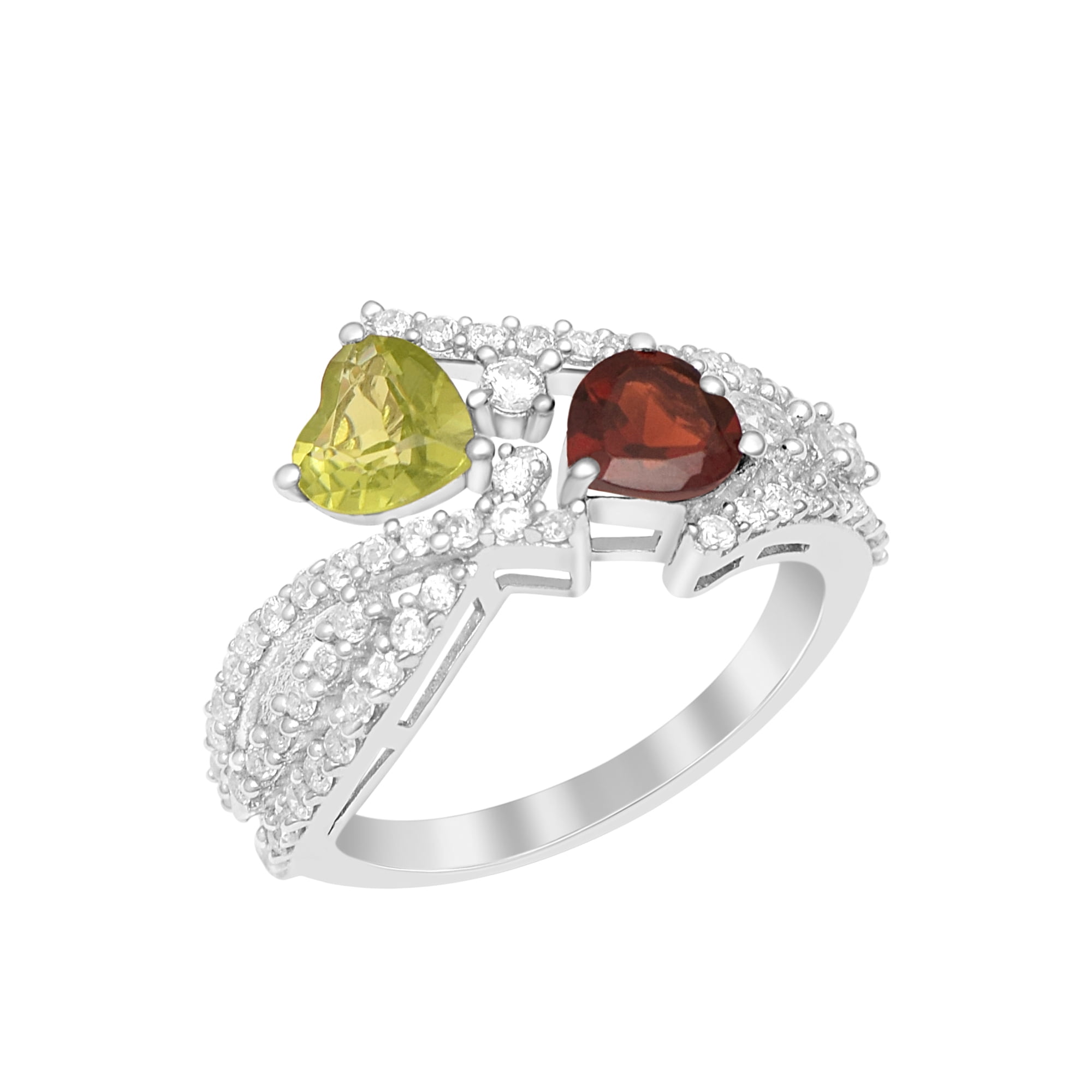 Dual Stone 6MM Heart Shape Garnet, Peridot Gemstone Rings for Women 925 ...