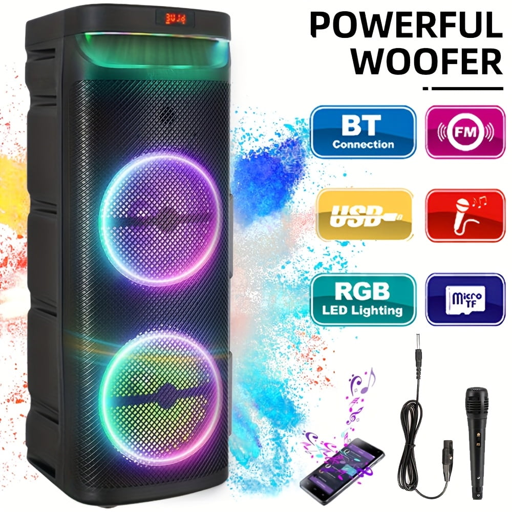 Dual Subwoofer BT Wireless Connection Party Speaker With RGB Lights, FM Radio, USB/TF Playback ...