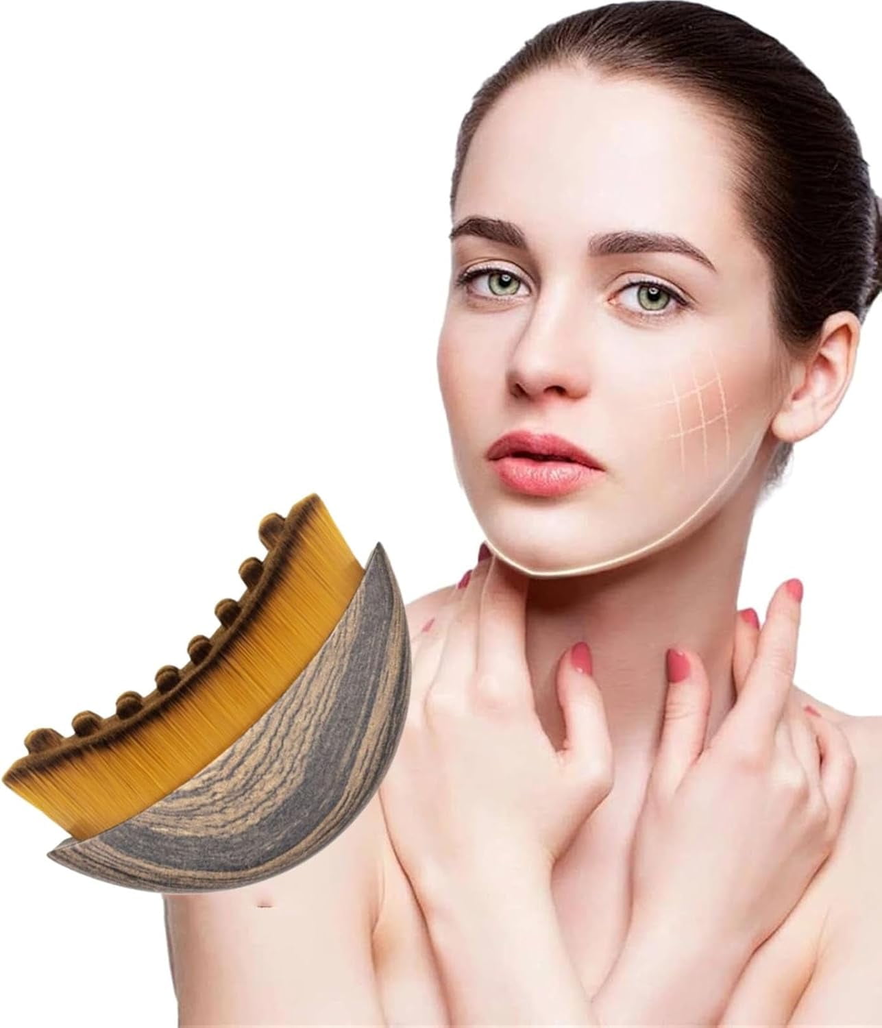 Dual-Surface Lymphatic Massage Brush - Textured Face & Neck Sculpting Tool with Natural Bamboo ...