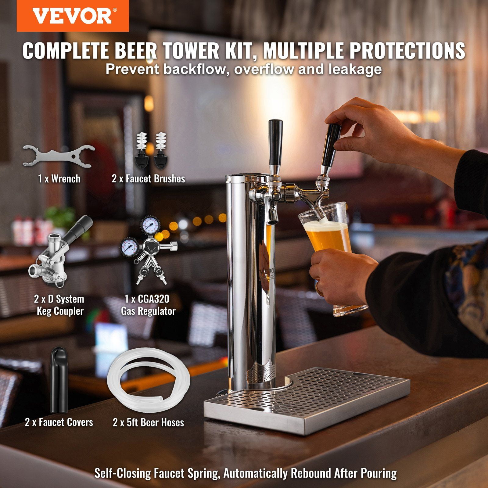 Dual Taps Beer Conversion Kit, Kegerator Tower Kit, Stainless Steel Keg ...