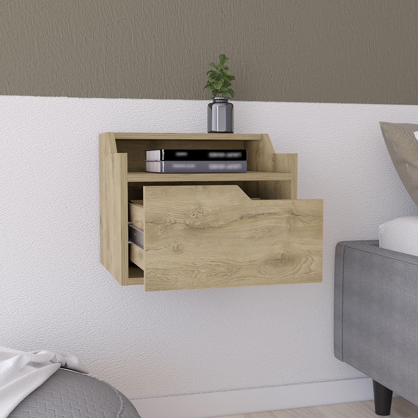 Dual-Tier Floating Nightstand with Drawer - Versatile Storage in ...