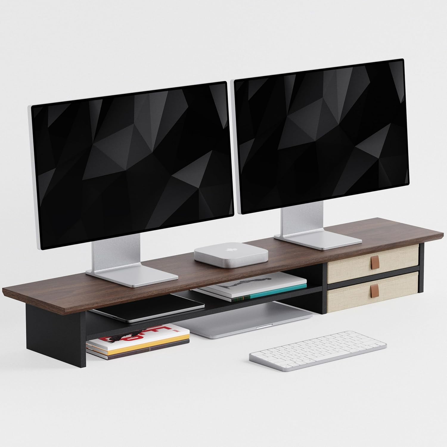 Dual‑Tier Monitor Stand Riser with Drawers, Desktop Organizer Shelf ...