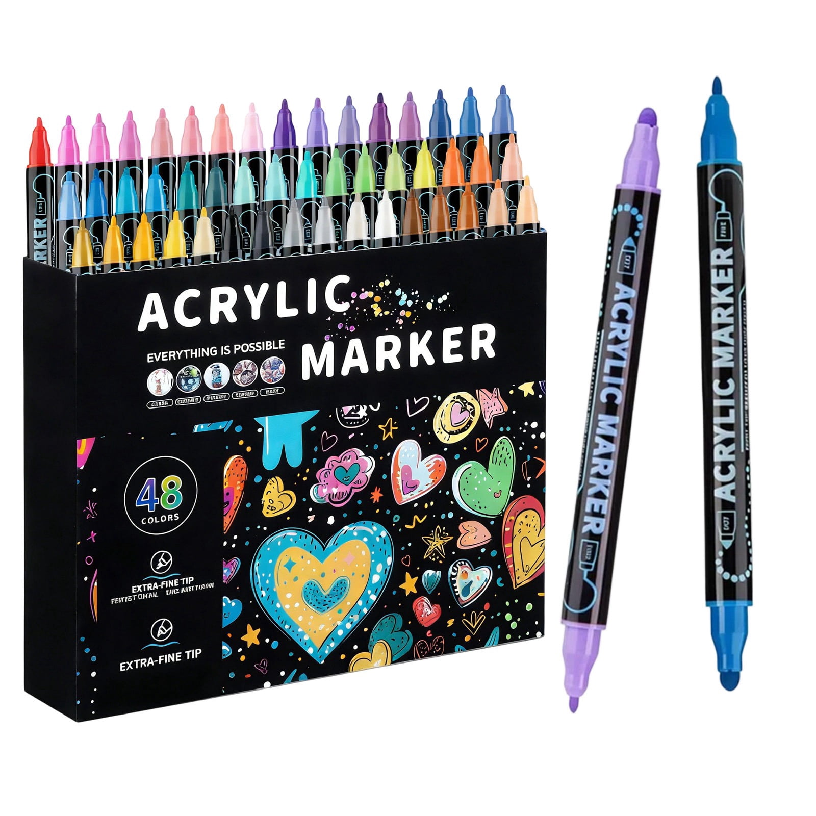 Dual-Tip Acrylic Marker Set (48 Colors) Stackable Nib Art Markers For ...