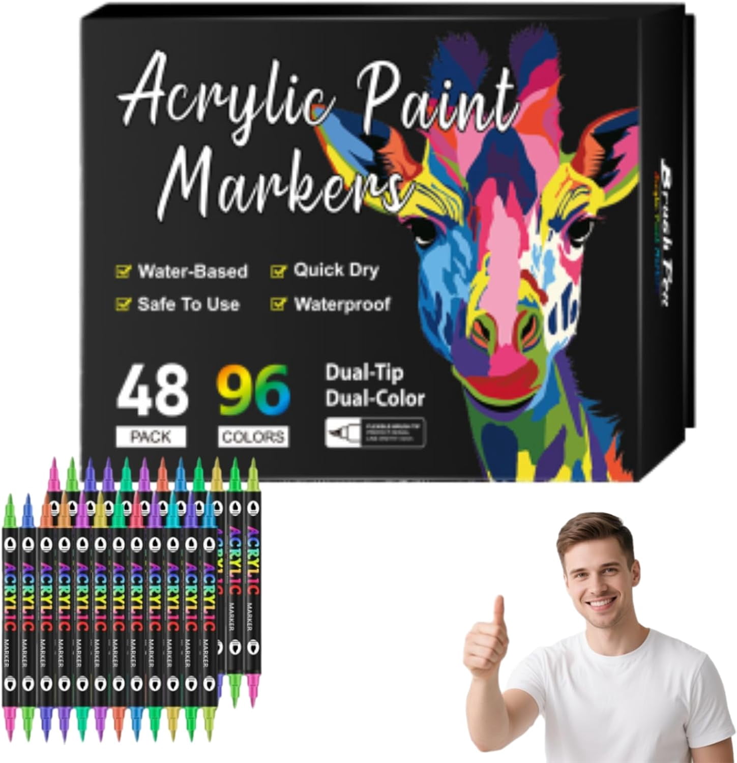 Dual Tip Acrylic Paint Pen Marker - 24/48/72/120colors, Double-Tipped ...