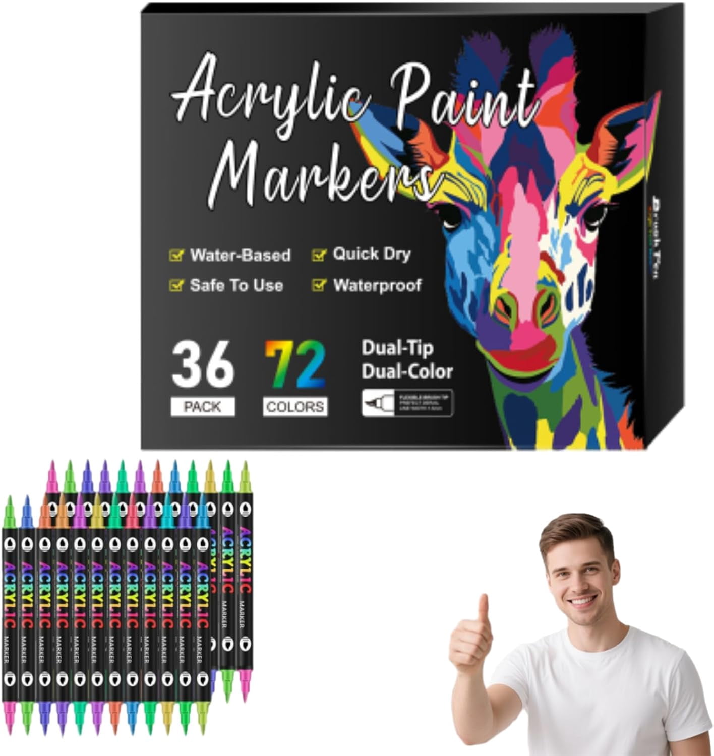 Dual Tip Acrylic Paint Pen Marker, Double-Sided Two-Color Pens for ...