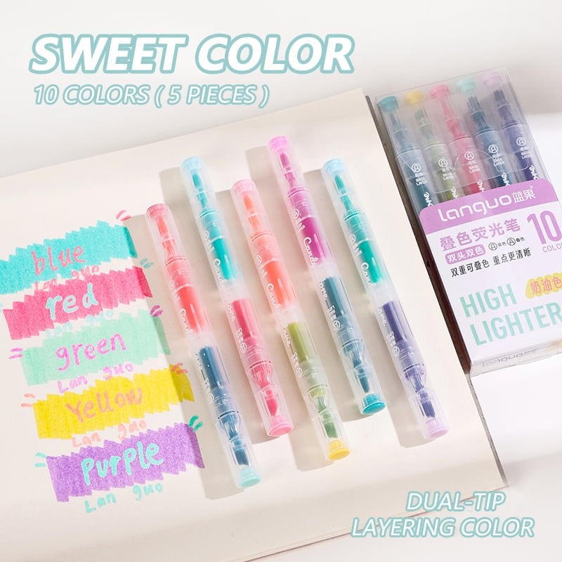 Dual-Tip Highlighter Markers Set, Double-Ended with Round and Chisel ...