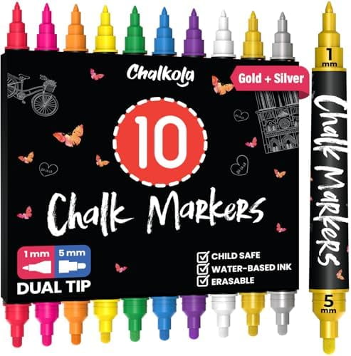 Dual Tip Liquid Chalk Markers for Blackboard - (10 Pack, 1mm+5mm Fine ...
