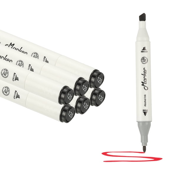 Dual Tip Markers, 6 Pcs Dual Tip Alcohol Markers Set White Barrel with ...