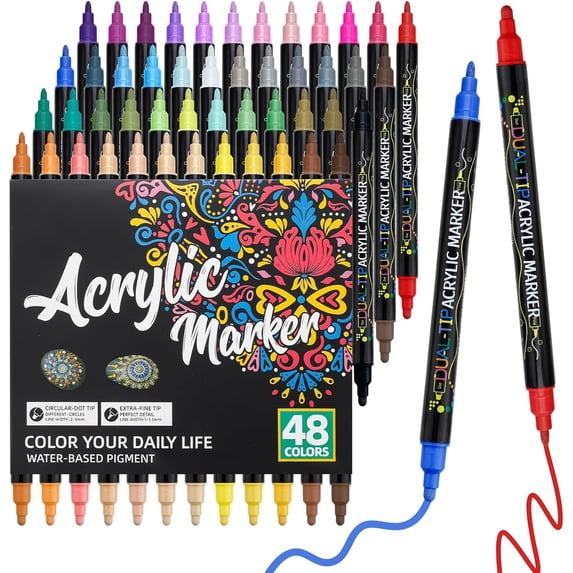 Dual Tip Markers Set, Water-Based Permanent Art Pens with Fine Tip ...