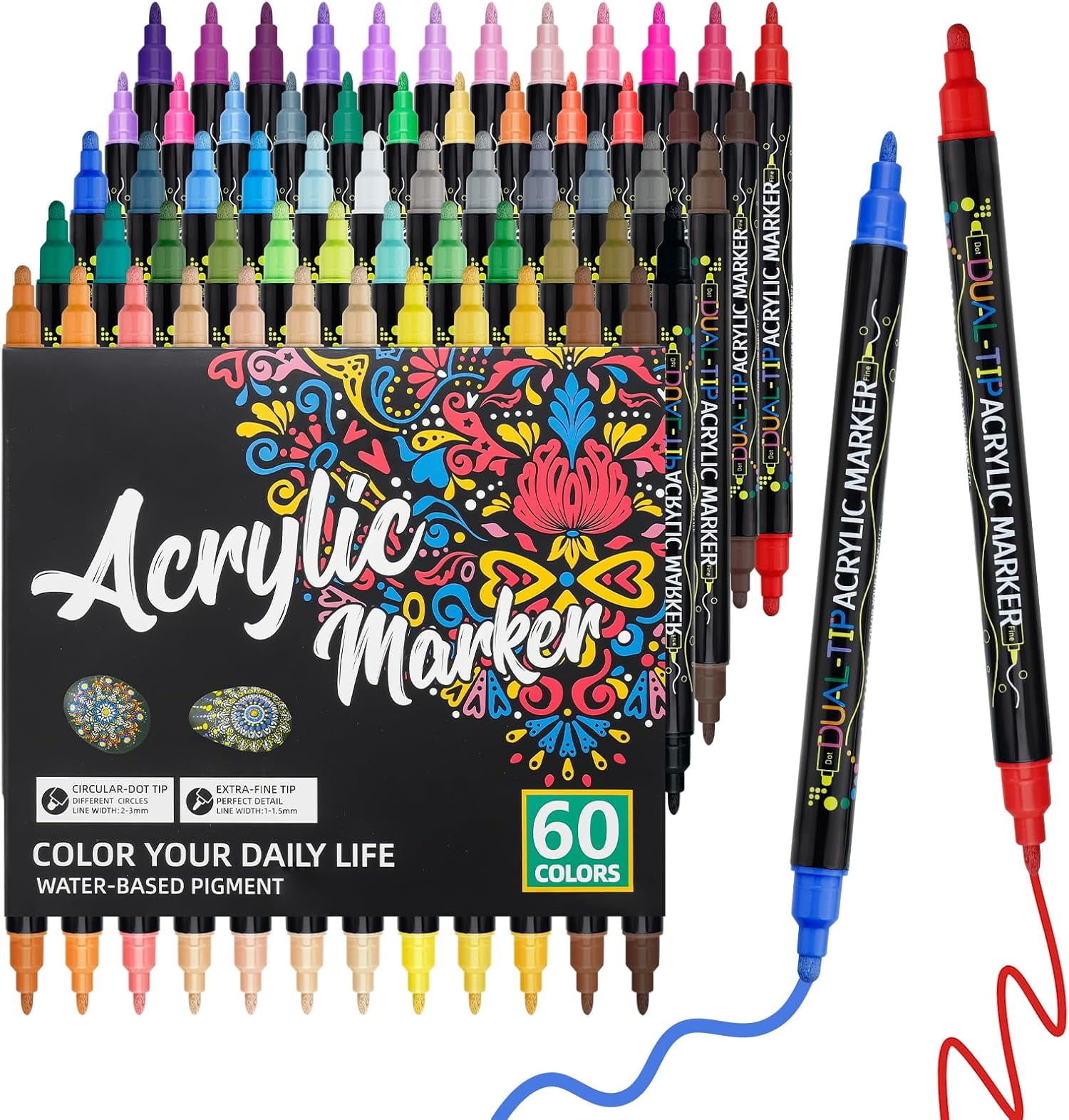 Dual Tip Markers Set, Water-Based Permanent Art Pens with Fine Tip ...