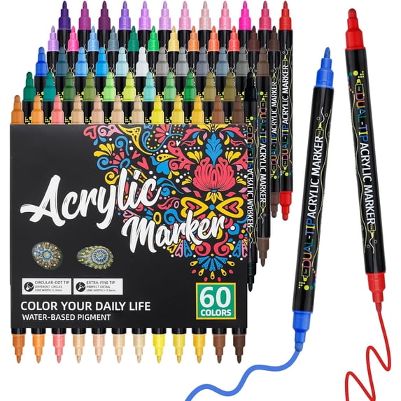 Dual Tip Markers Set, Water-Based Permanent Art Pens with Fine Tip ...