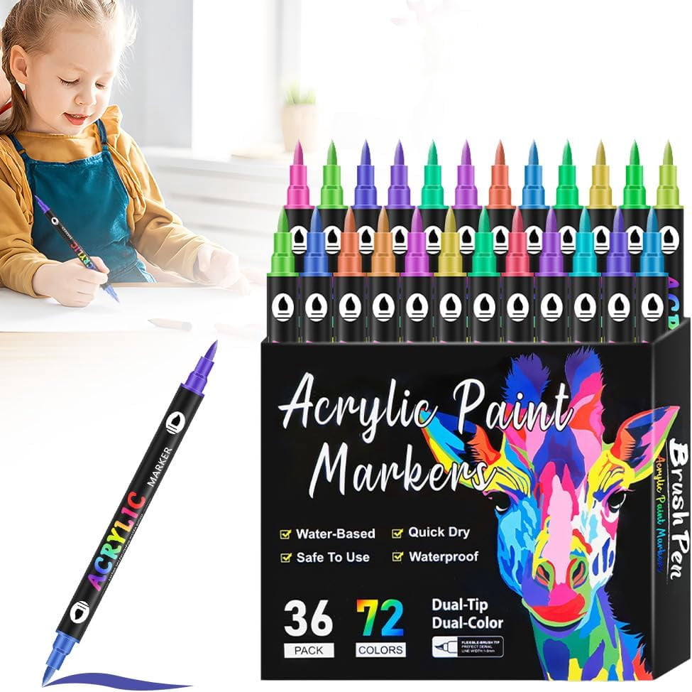 Dual Tip Pen Marker, Brush Tip Markers, Set Fine Tip for , Glass, Rocks ...