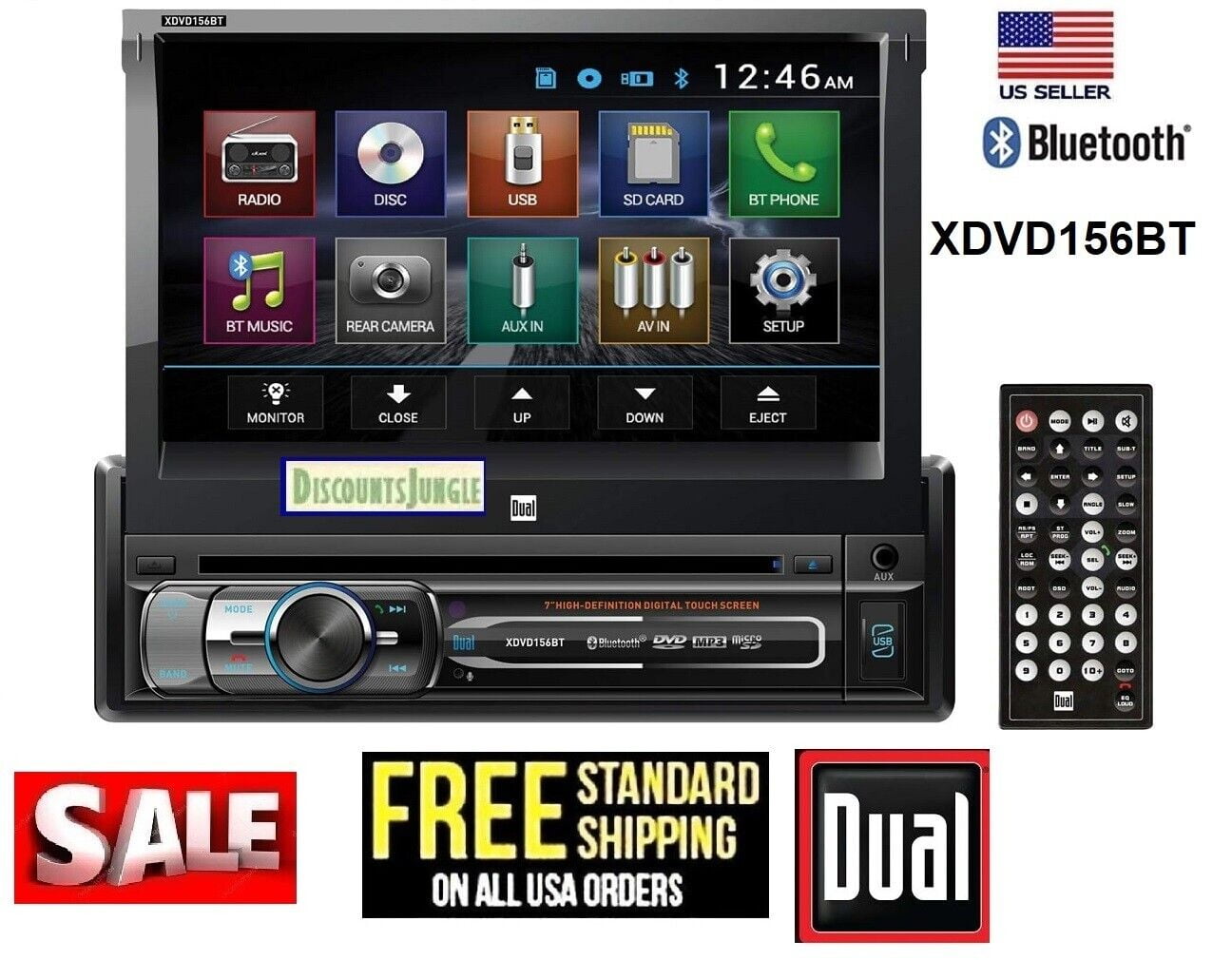 Dual Touchscreen Bluetooth CD/DVD single 1 din flip out 7 inch LCD car ...