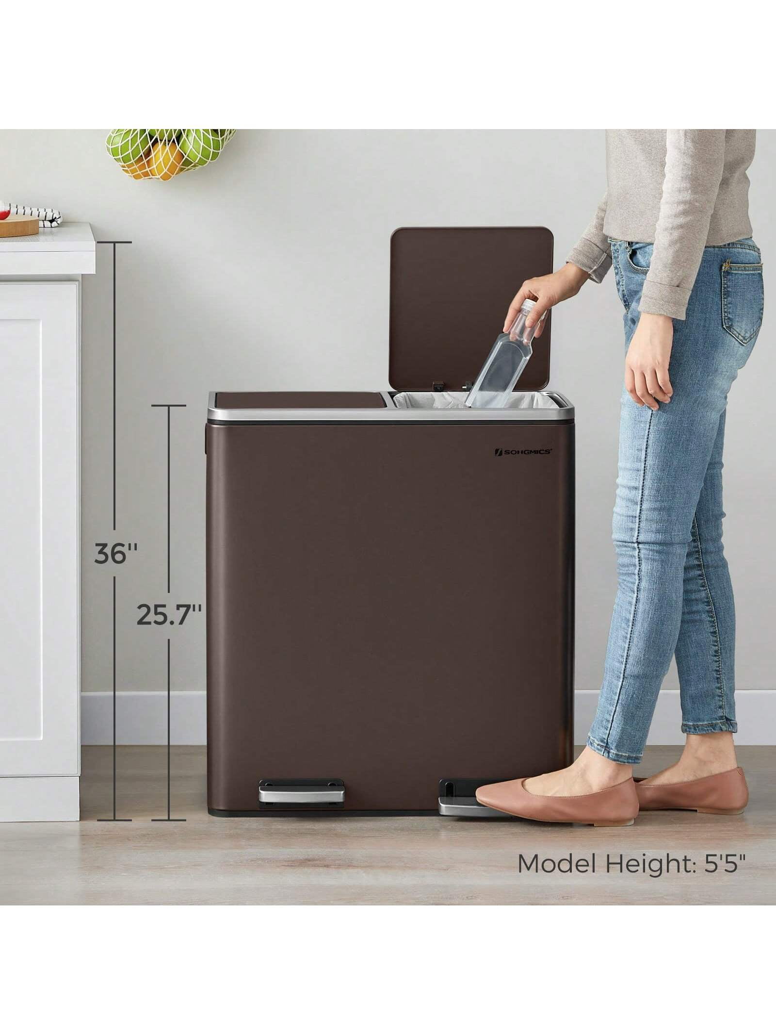 Dual Trash Can, 16 Gallon (60 L) Garbage Can For Kitchen, With 15 Trash ...