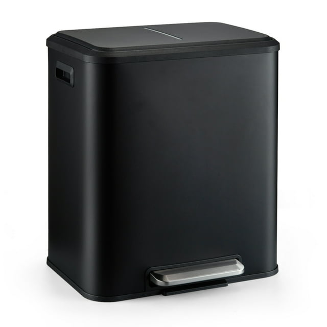 Dual Trash Can, 2 x 4 Gal Stainless Steel Recycle Double Bin Garbage ...