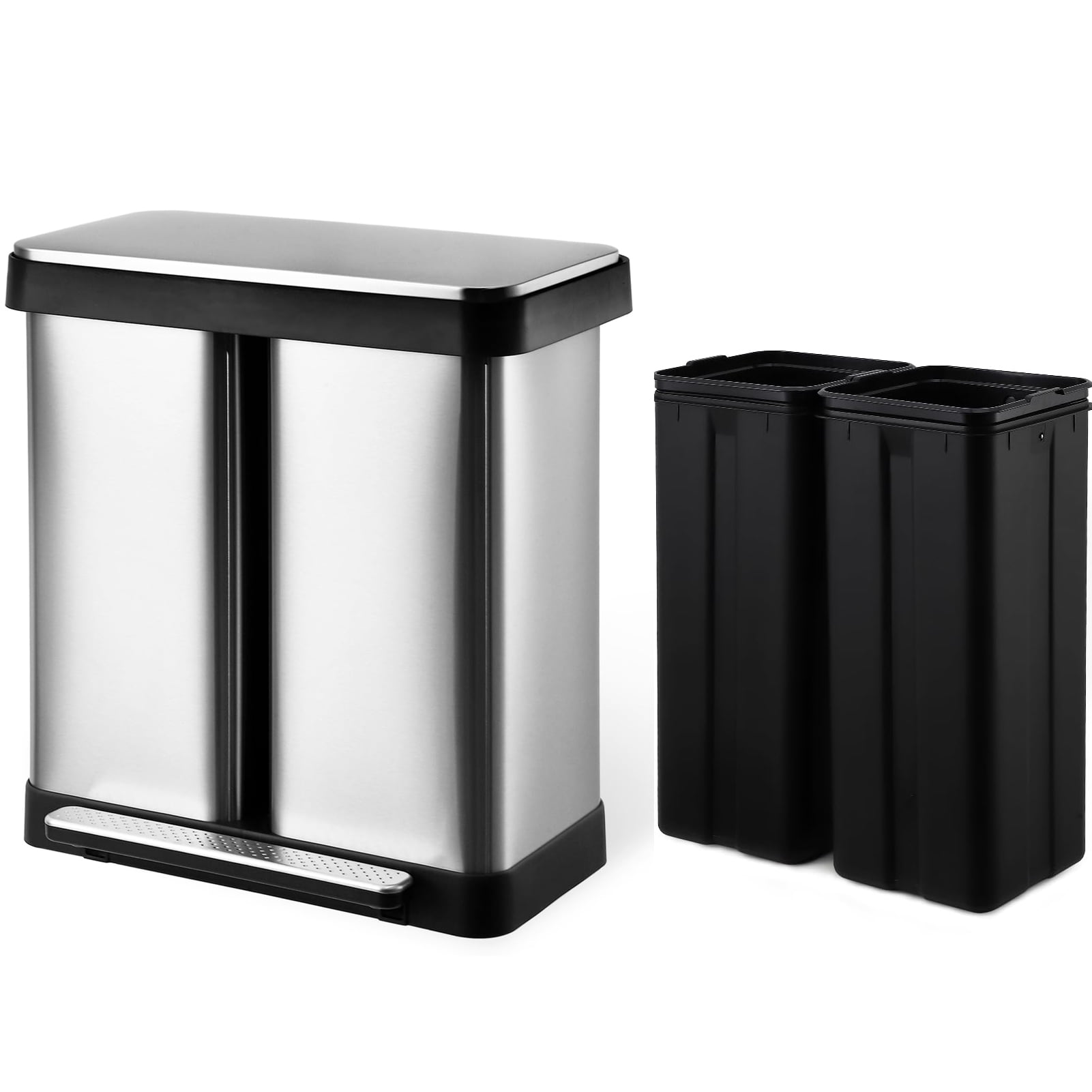 Dual Trash Can, 2 x 8 Gal (2 x 30L) Stainless Steel Garbage Can for ...