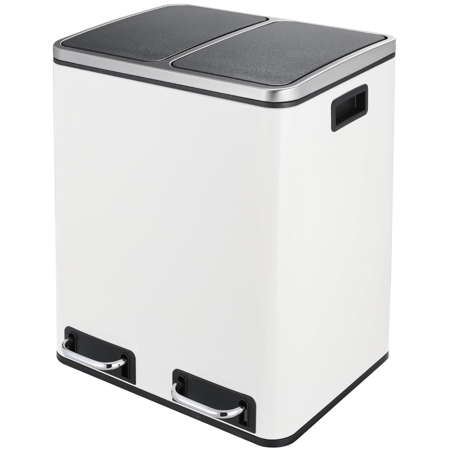 Dual Trash Can, 30L(2X15L) Stainless Steel Kitchen Garbage Can, Step-on ...