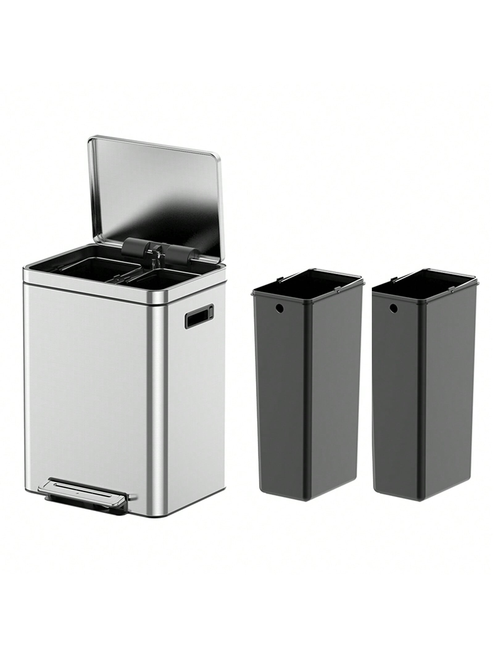 Dual Trash Can, Rectangular Waste Basket With Metal Lid & Step Foot ...