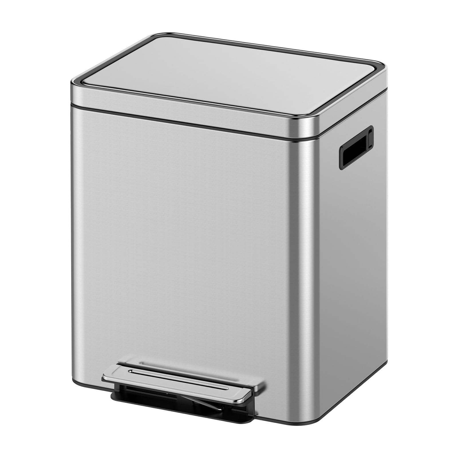 Dual Trash Can, Rectangular Waste Basket with Metal Lid & Step Foot ...