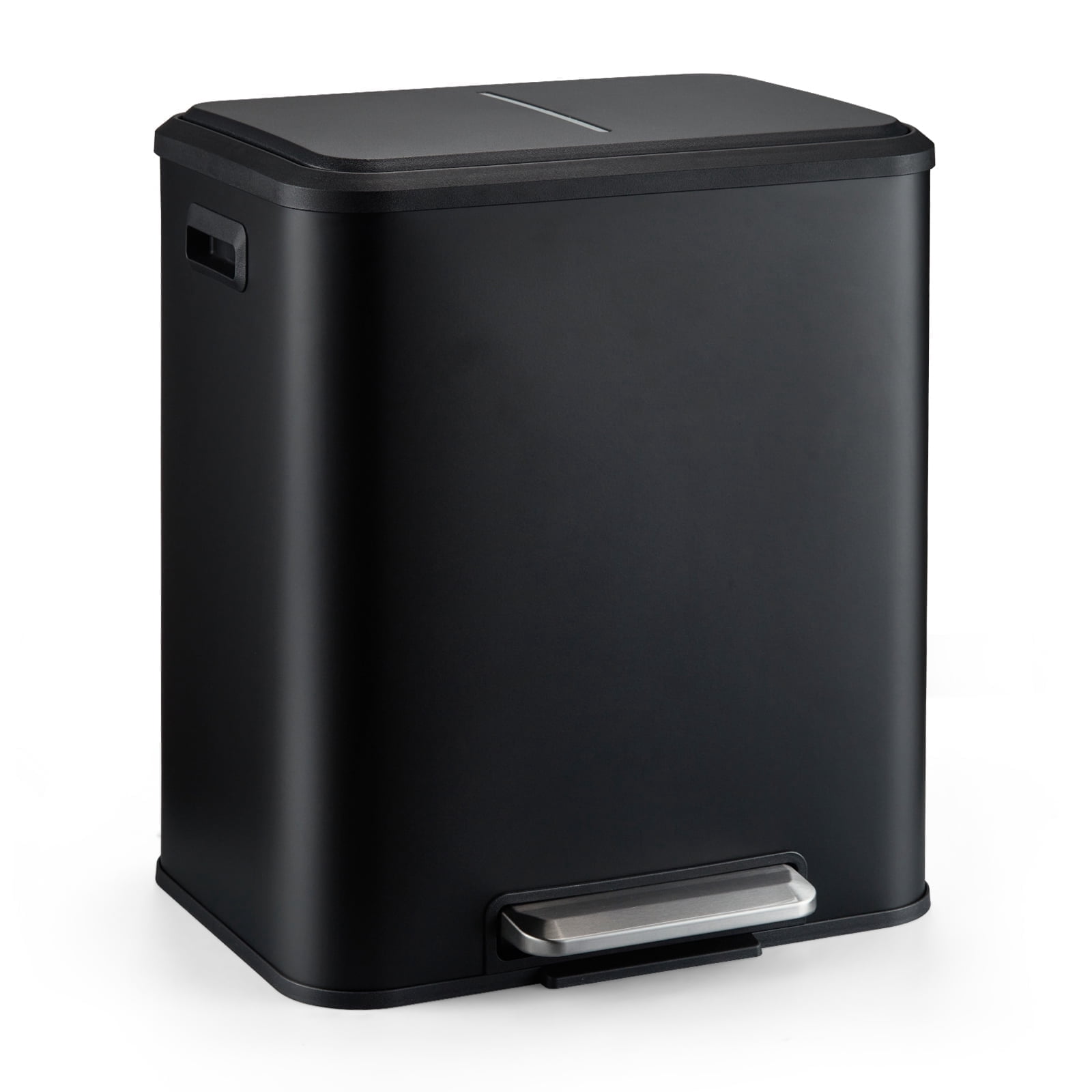 GOGRANT Stainless Steel Dual Trash Can with Lid and Foot Pedal, 2 x 15 ...
