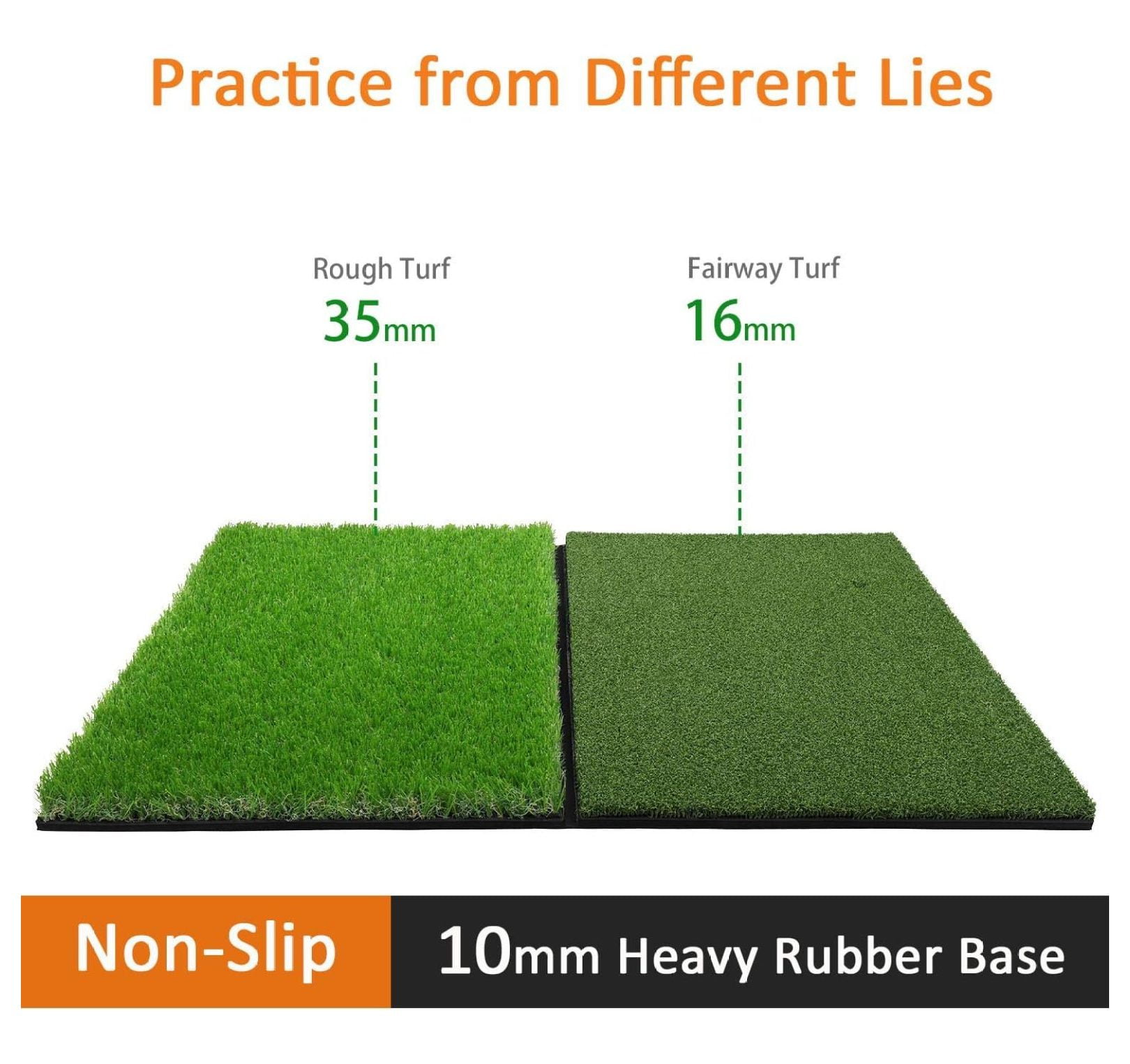 Dual-Turf Golf Hitting Grass Mat 16''x 25'', Portable Training Fairway ...