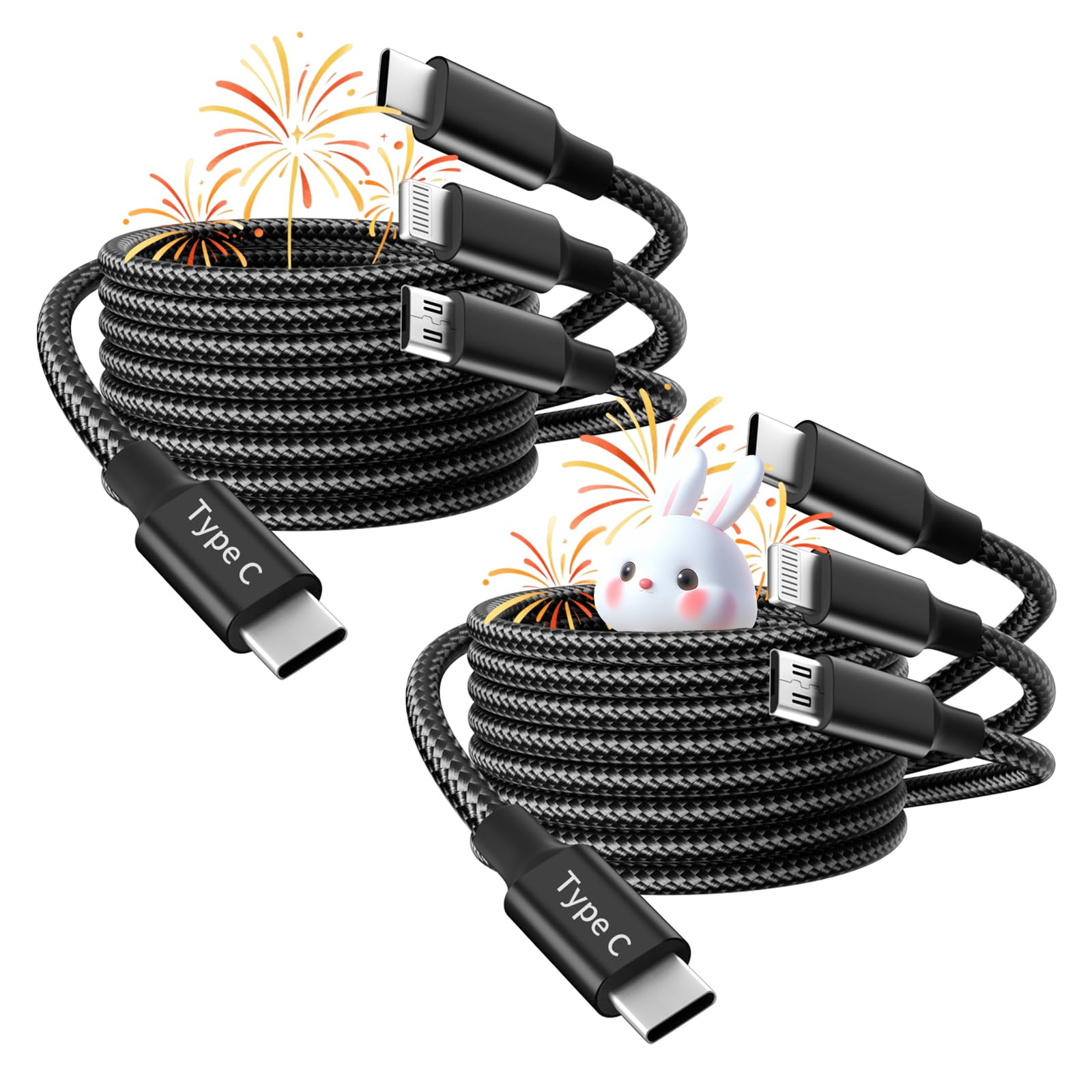 Dual Type-C 4 in 1 Charging Cable, (2 Pack 5FT) Multi Charging Cables ...