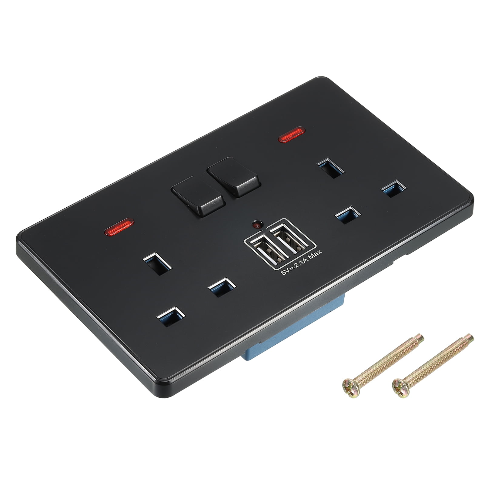 Dual UK Socket Switched Multi Power Outlet Dual USB Black 250V 13A ...