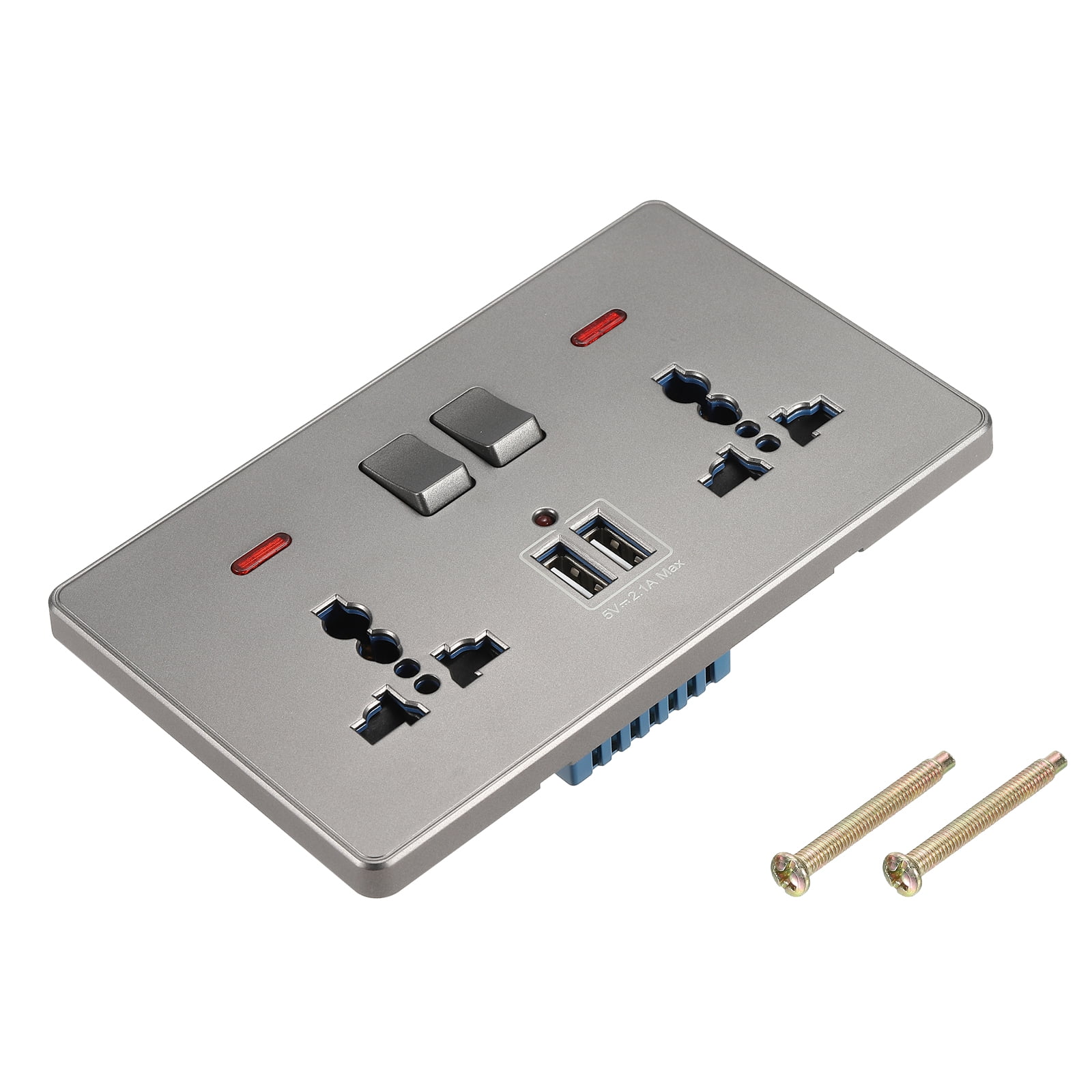 Dual UK US Socket Switched Multi Outlet Dual USB Light Grey 250V 13A ...