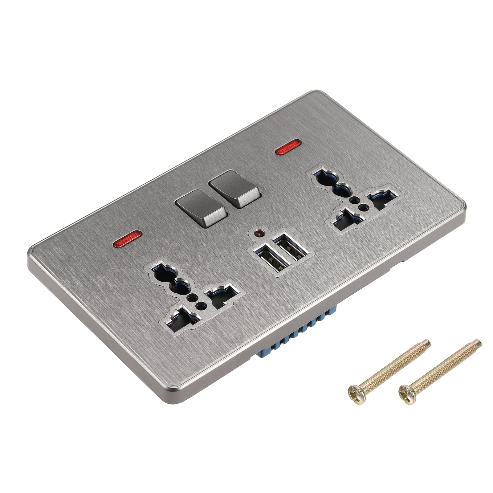 Dual UK US Socket Switched Multi Power Outlet Dual USB Grey 250V 13A ...