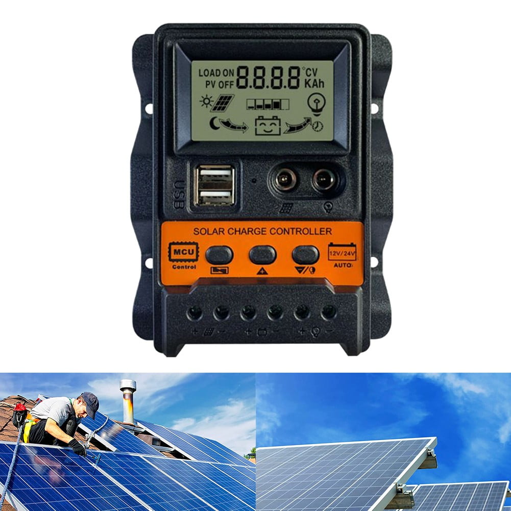 Dual USB 30A Photovoltaic Power Generation Controller 12/24V LCD ...
