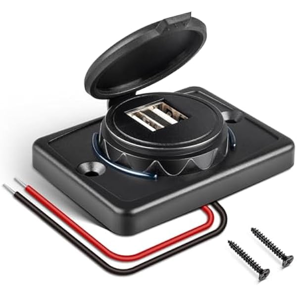 Dual USB Car Charger Socket with Cap 12V/24V RV Usb Outlet USB-A Port ...