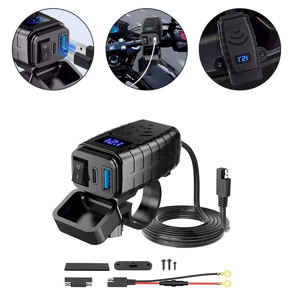 Dual USB Motorcycle Charger Adapter for QC 3.0 Fast Charging with LED ...