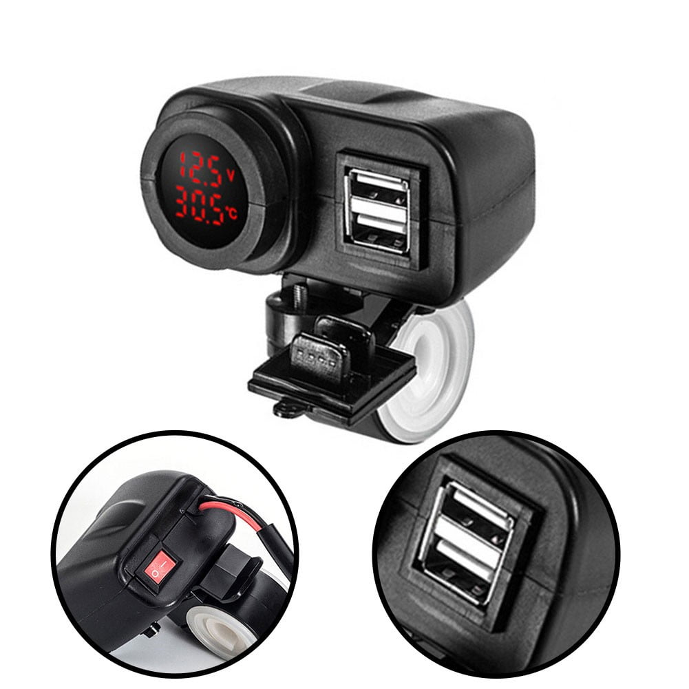 Dual USB Motorcycle Charger With Digital Voltmeter Thermometer LED ...
