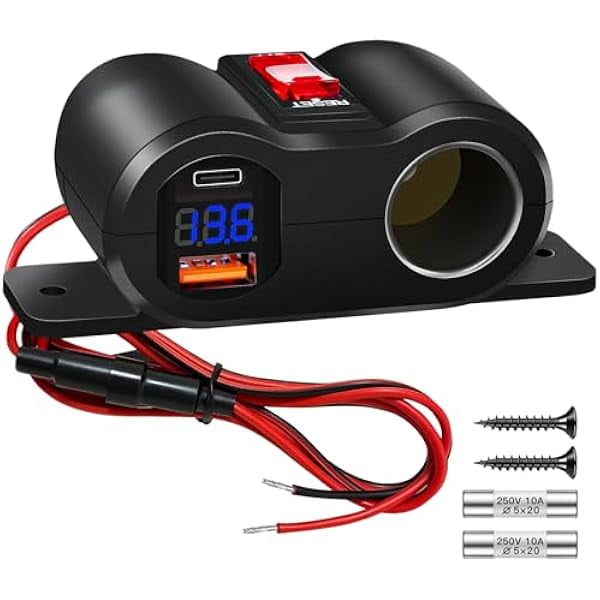 Dual USB Outlet 12V Cigarette Lighter Socket with Power Switch, PD3.0 ...