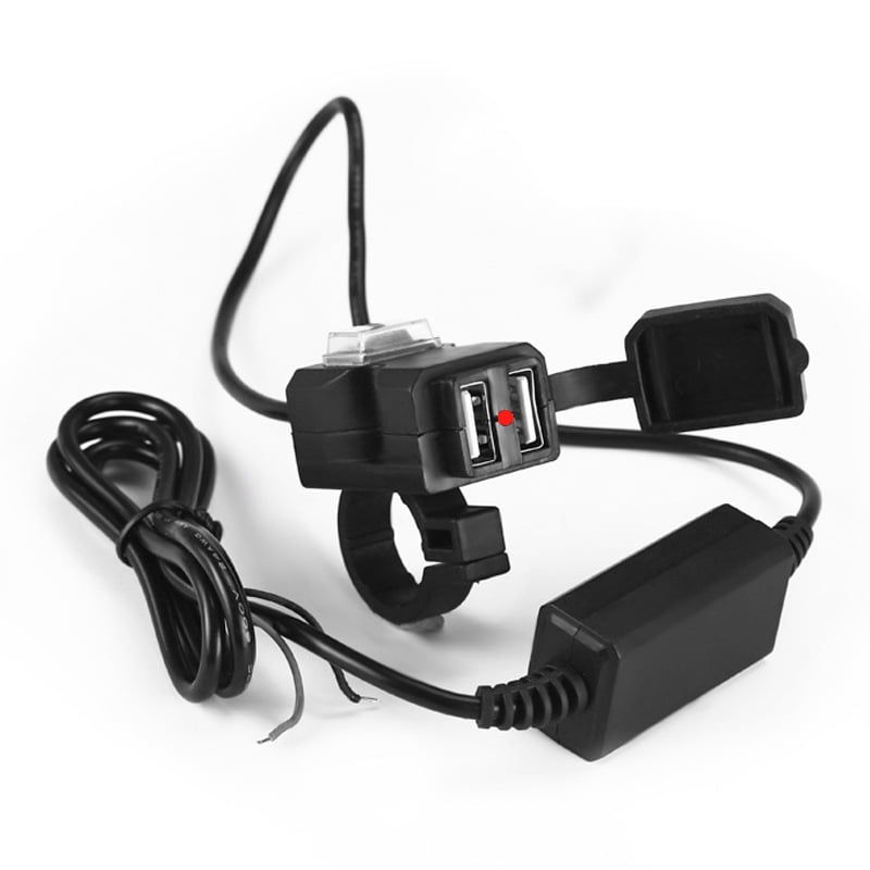 Dual USB Port Motorcycle Phone Charger With Switch Handlebar Rearview ...