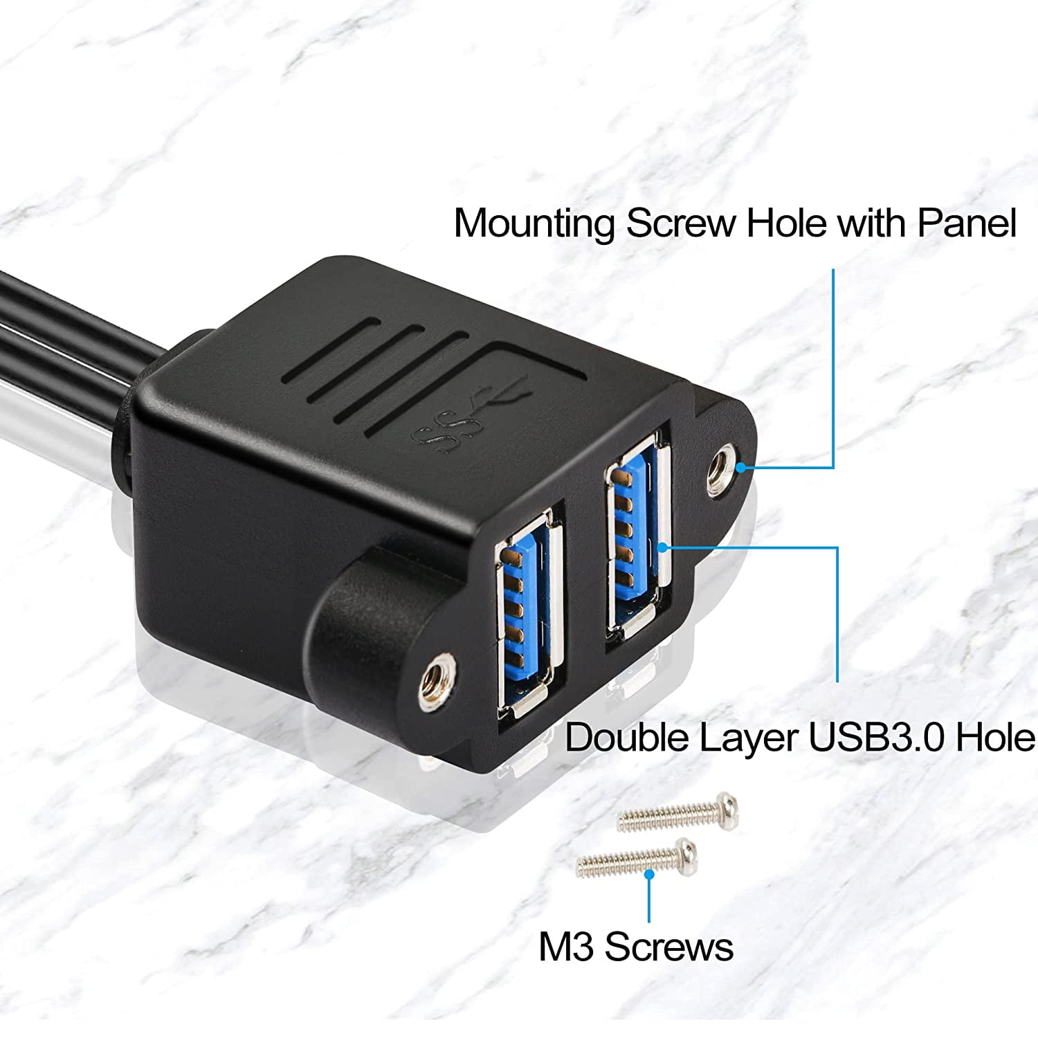 Dual Usb 3.0 Cable With Panel Mount Screw Hole, 2 Ports Usb 3.0 Male To ...