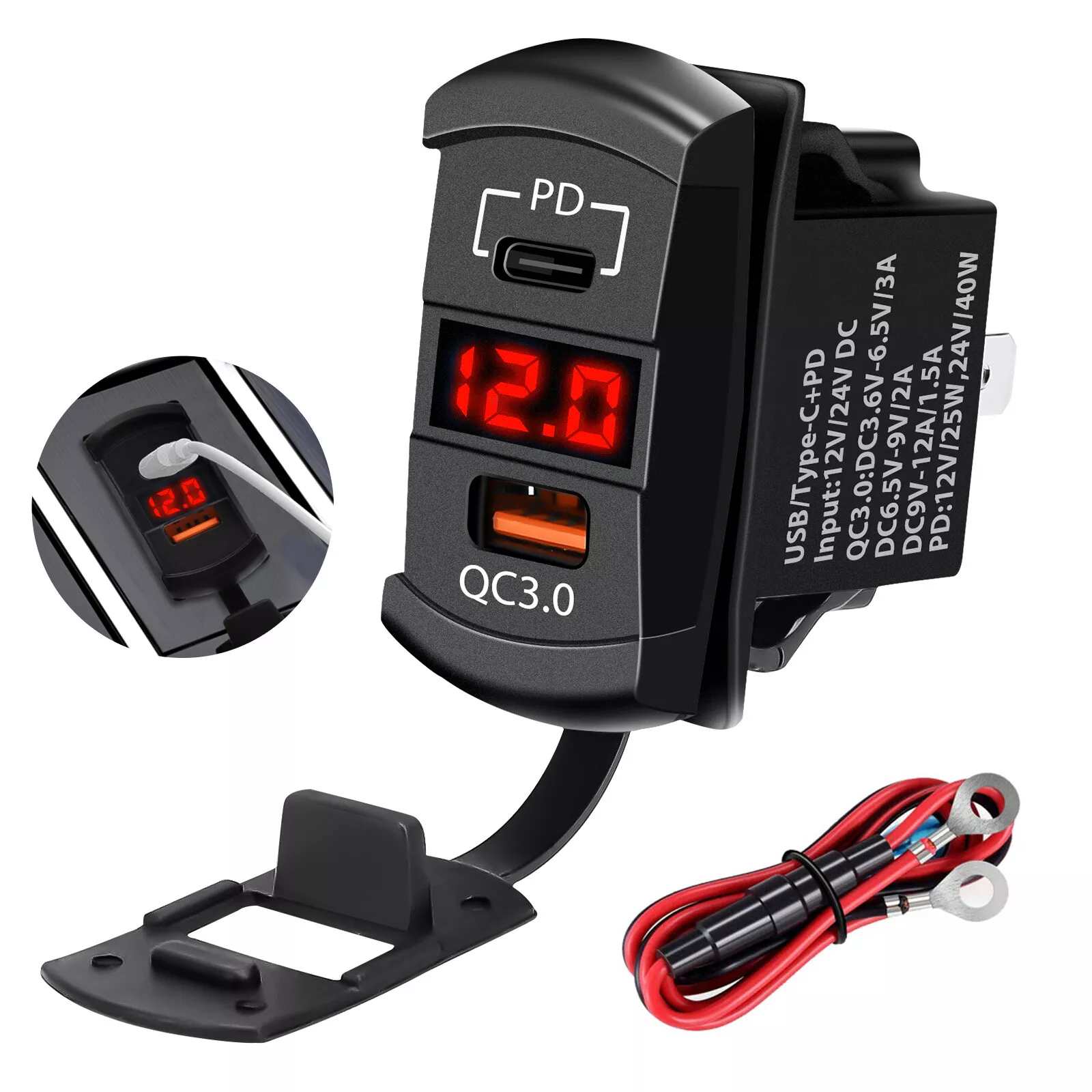 Dual Usb Fast Charger Socket, Power Outlet, Qc3.0 & Pd, 12-24V, For Car ...