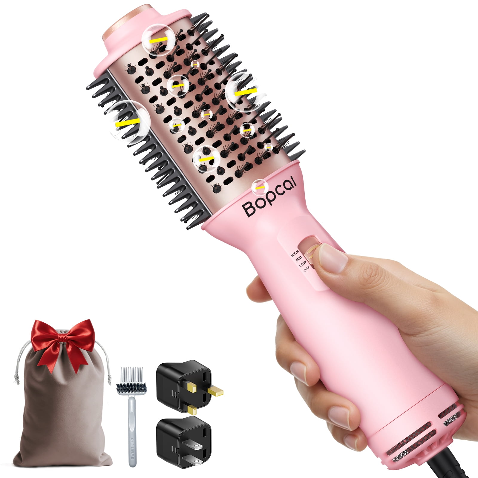 Dual Voltage Travel Blow Dryer Brush, Bopcal Mini Hair Dryer Brush with ...