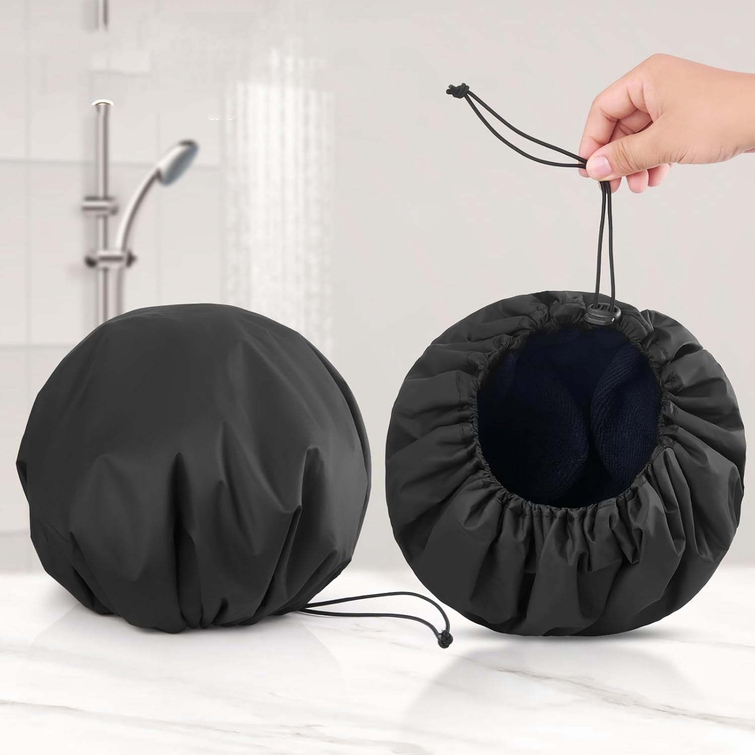 Dual Waterproof Adjustable Terry Lined Shower Cap for Women Men ...