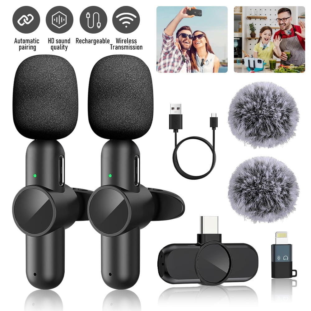 Dual Wireless Lavalier Lapel Microphone for iPhone, iPad, Android, Camera, Mini Lapel Mics Plug ...