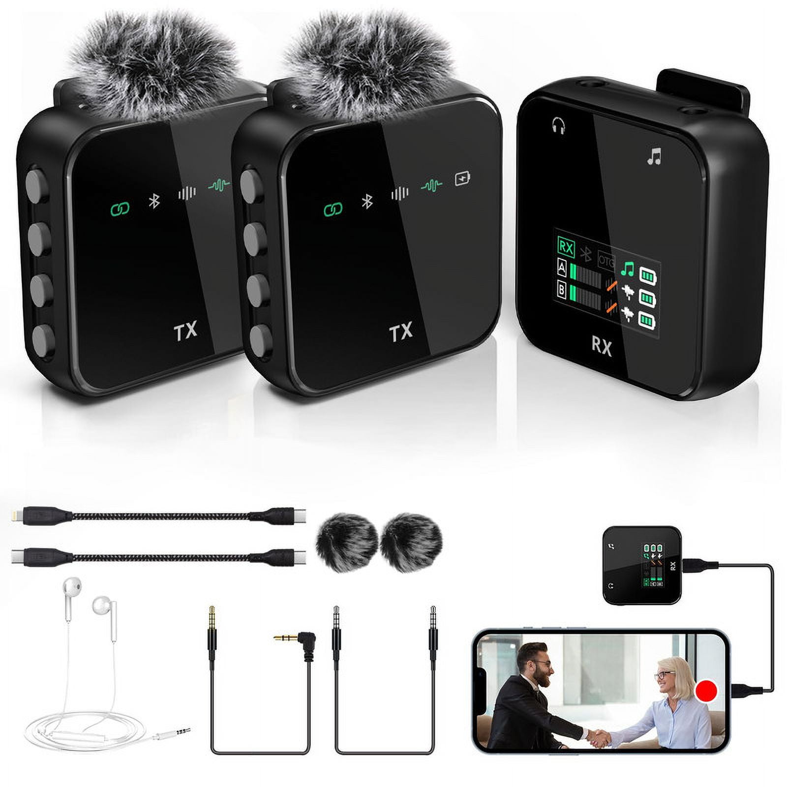 Dual Wireless Lavalier Microphone for Android iPhone Camera,Mini Mic ...