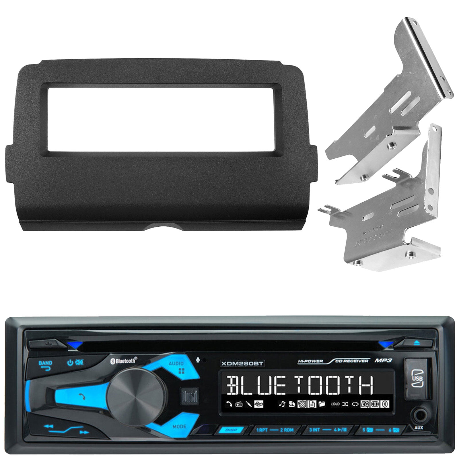 Dual XDM280BT Single DIN Bluetooth AM/FM Radio Stereo USB AUX 200W CD ...