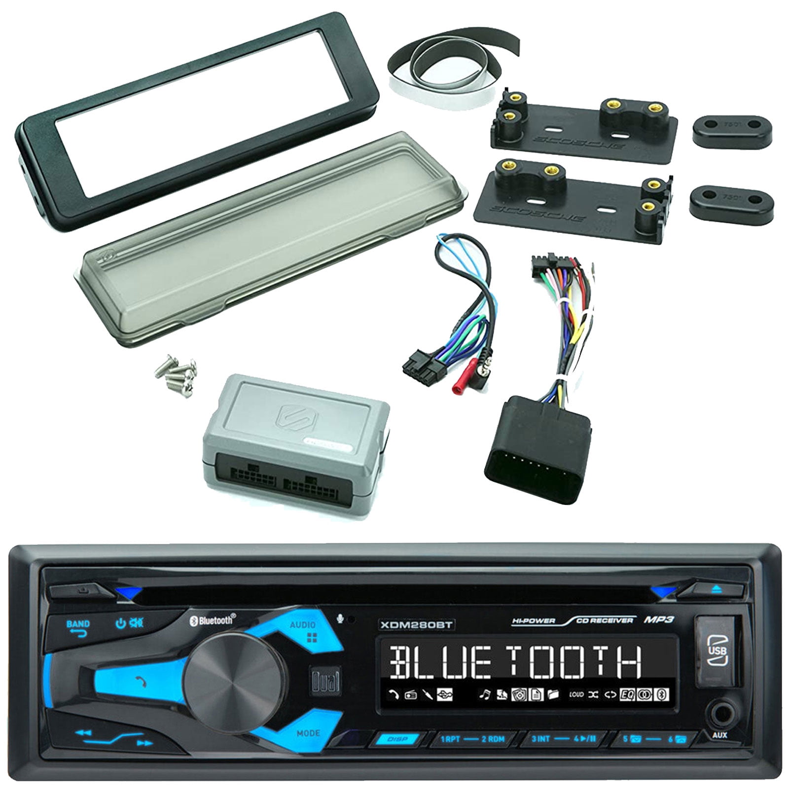 Dual XDM280BT Single DIN Bluetooth AM/FM Radio Stereo USB AUX 200W CD ...