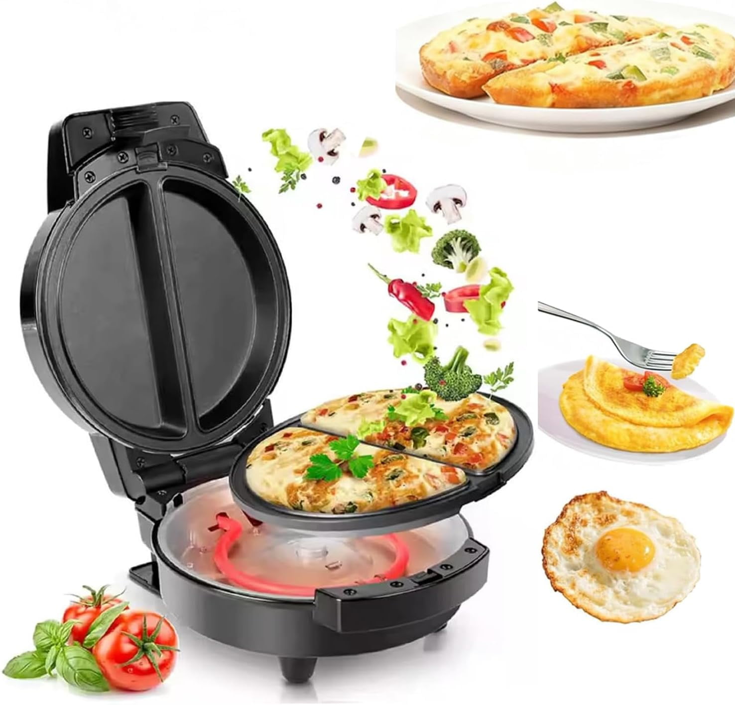 Dual-Zone Electric Omelette Maker, 1000W Double-Sided Heating, 2 ...