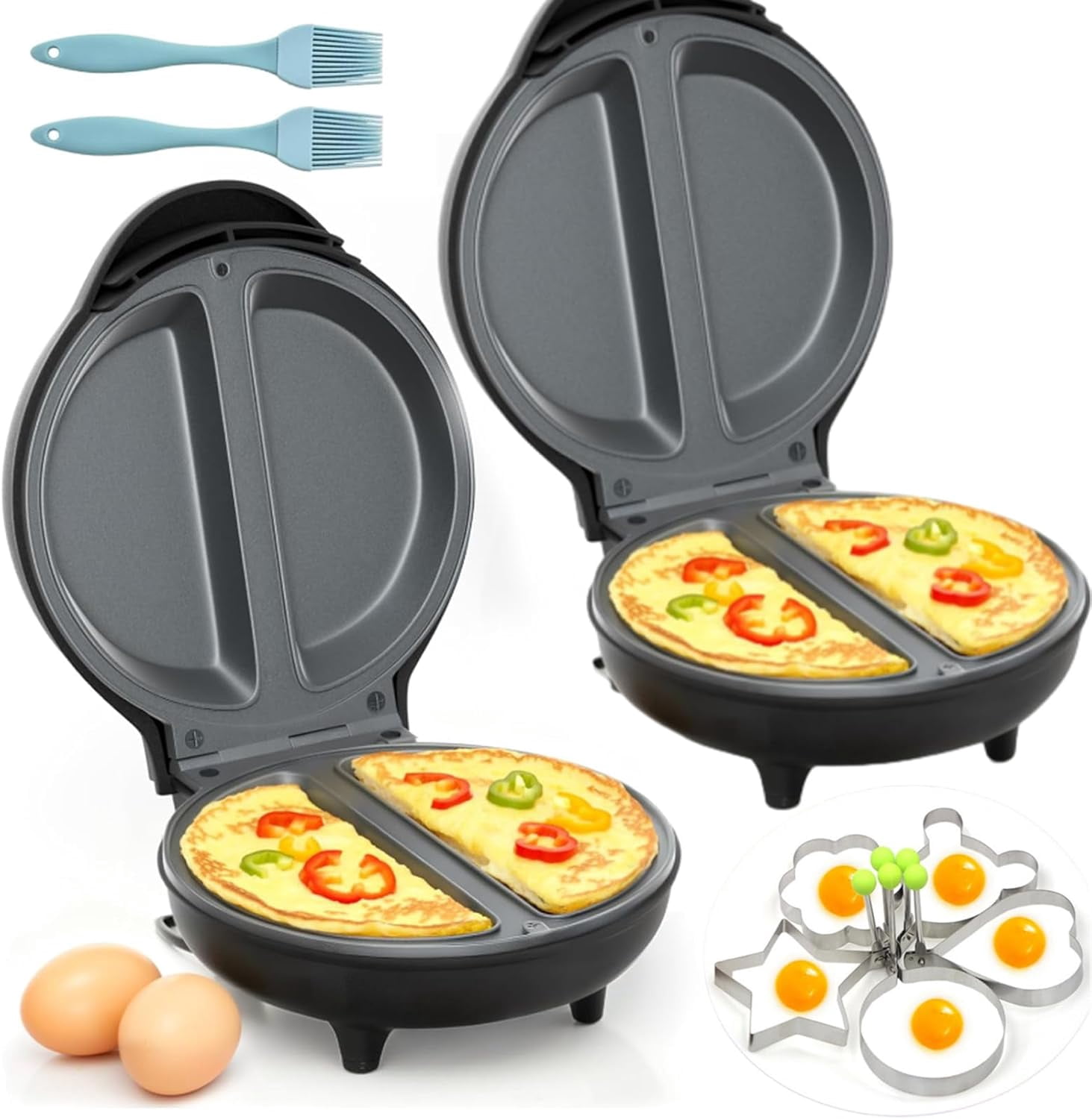 Dual Zone Electric Omelette Maker with Deep Plates Double Sided Heating ...