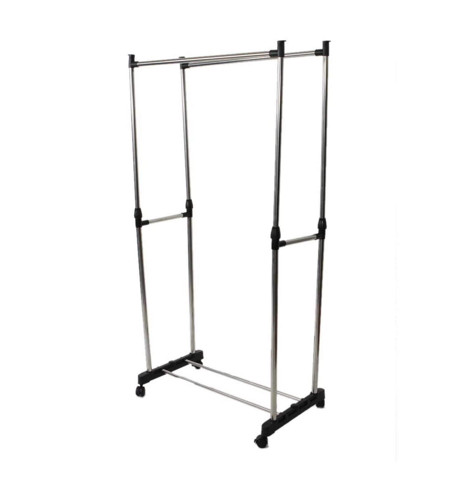 Dual-bar Vertically-stretching Stand Clothes Rack with Shoe Shelf ...