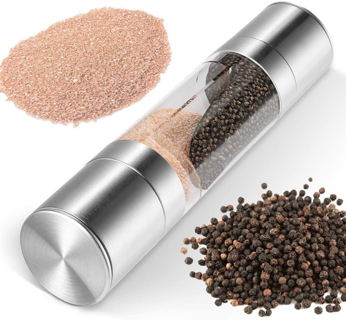 Dual salt & pepper mill set 2 in 1 pepper salt mill, sleek stainless ...