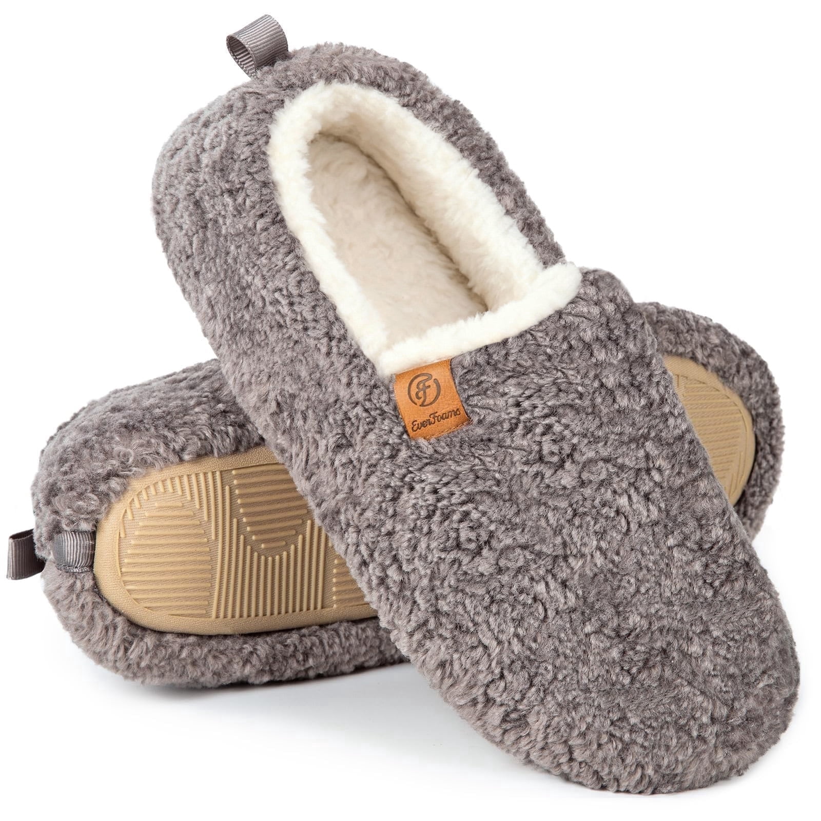 DualTop Women's Soft Curly Comfy Full Slippers Memory Foam Lightweight ...