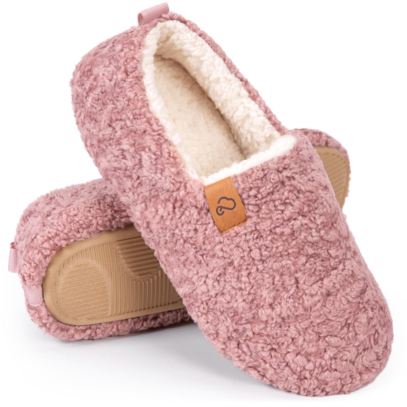 DualTop Women's Soft Curly Comfy Full Slippers Memory Foam Lightweight House Shoes Cozy Warm ...